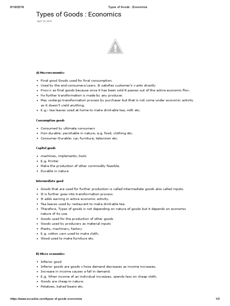 Types of Economic Goods | PDF | Final Good | Goods