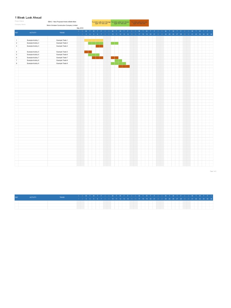 Project Template Schedule 3 Week Look Ahead | PDF
