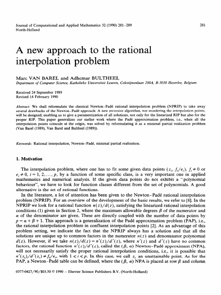 A New Approach To The Rational Interpolation Problem | PDF ...