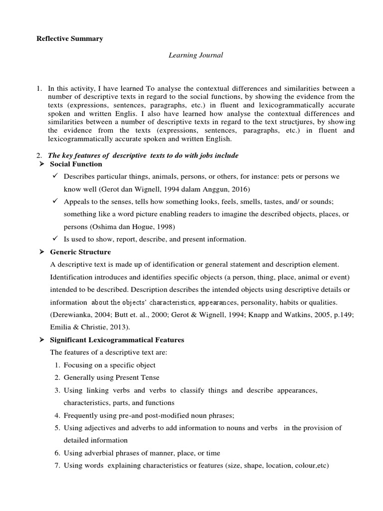 Reflective Summary: Learning Journal | PDF | Phrase | Verb