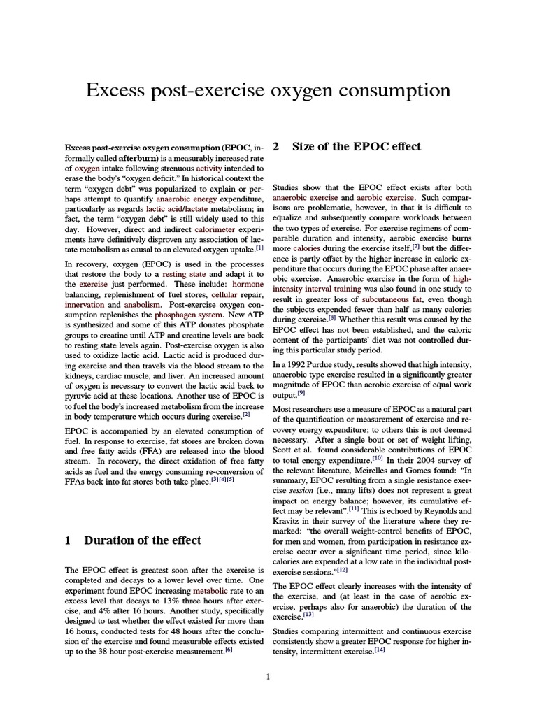 Excess Post-Exercise Oxygen Consumption: 2 Size of The EPOC Effect ...