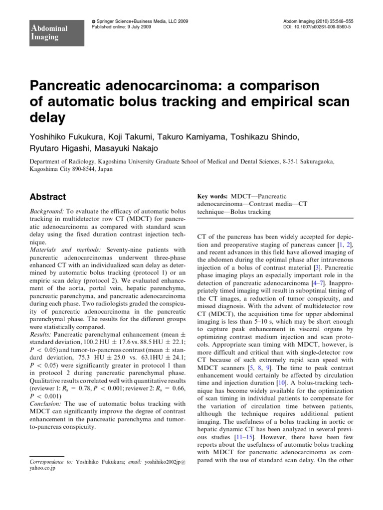 Pancreatic Adenocarcinoma A Comparison of Automatic Bolus Tracking and ...