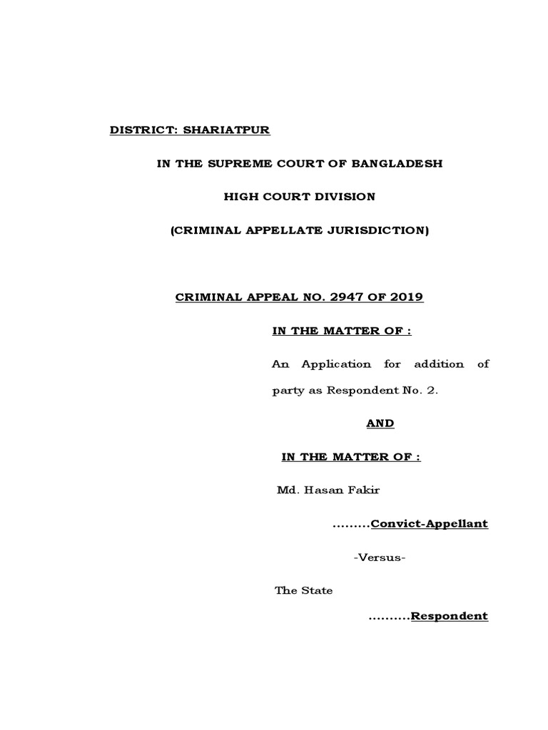 Application For Addition Party As Respondent | PDF | Appeal | Supreme ...
