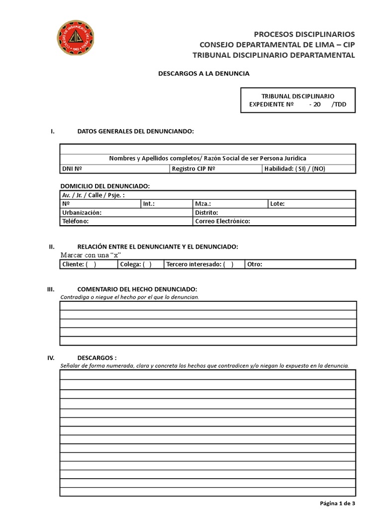 Formato de Descargos CIP 2023 | PDF