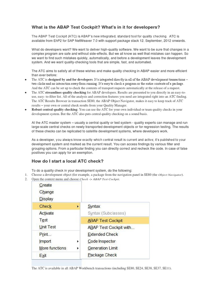 Getting Started With The ABAP Test Cockpit For Developers | PDF ...