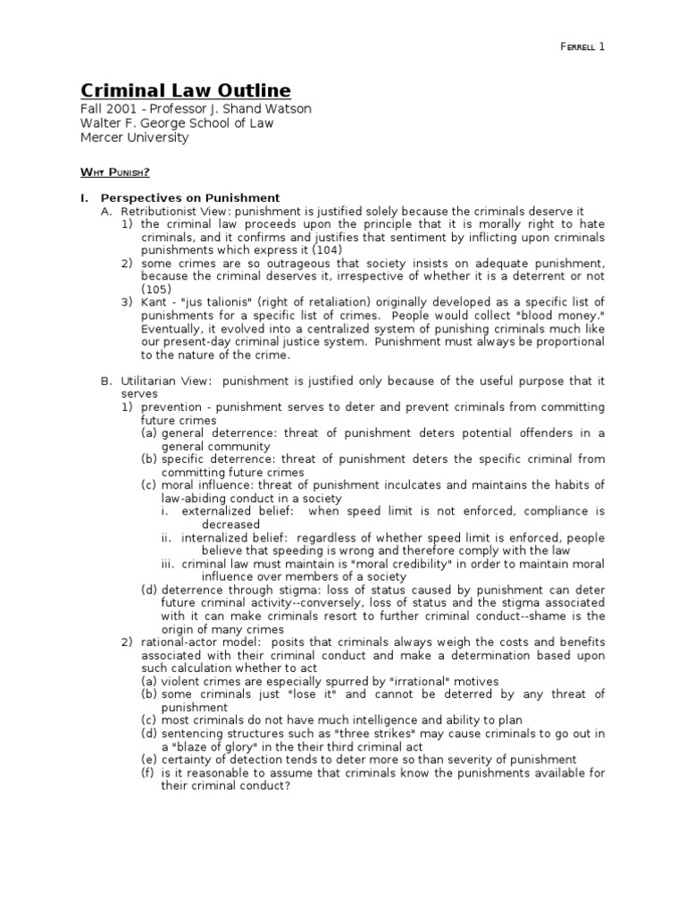 Criminal Law Outline | PDF | Manslaughter | Murder