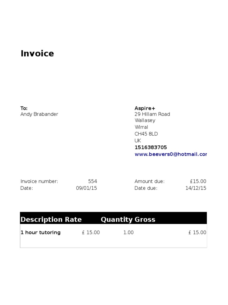 Invoice: Description Rate Quantity Gross | PDF