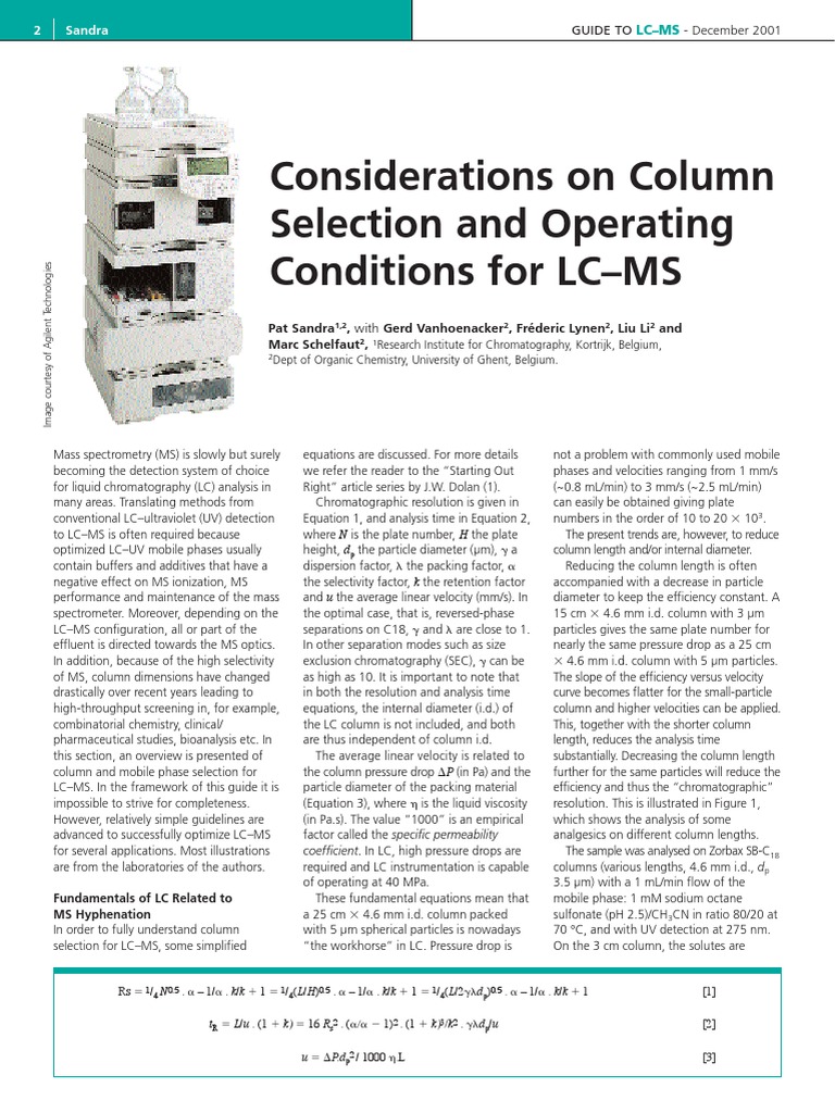 Considerations On Column Selection and Operating Conditions For LC-MS ...