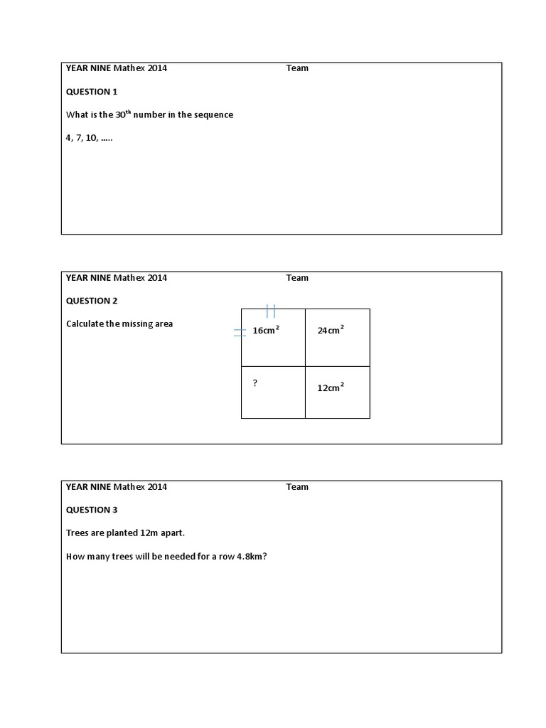 2014 Year 9 Mathex Questions Adjusted PDF | PDF | Teaching Mathematics ...
