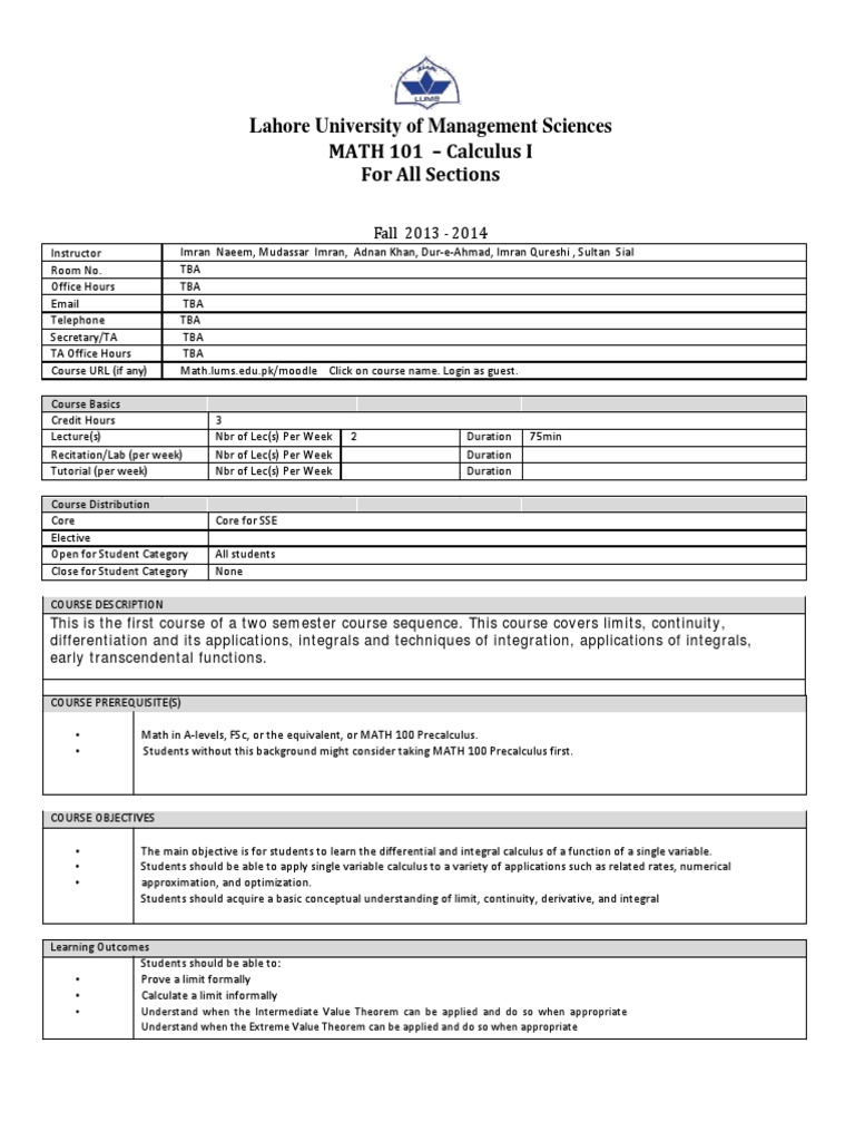 MATH 101-Calculus I PDF | PDF | Derivative | Integral