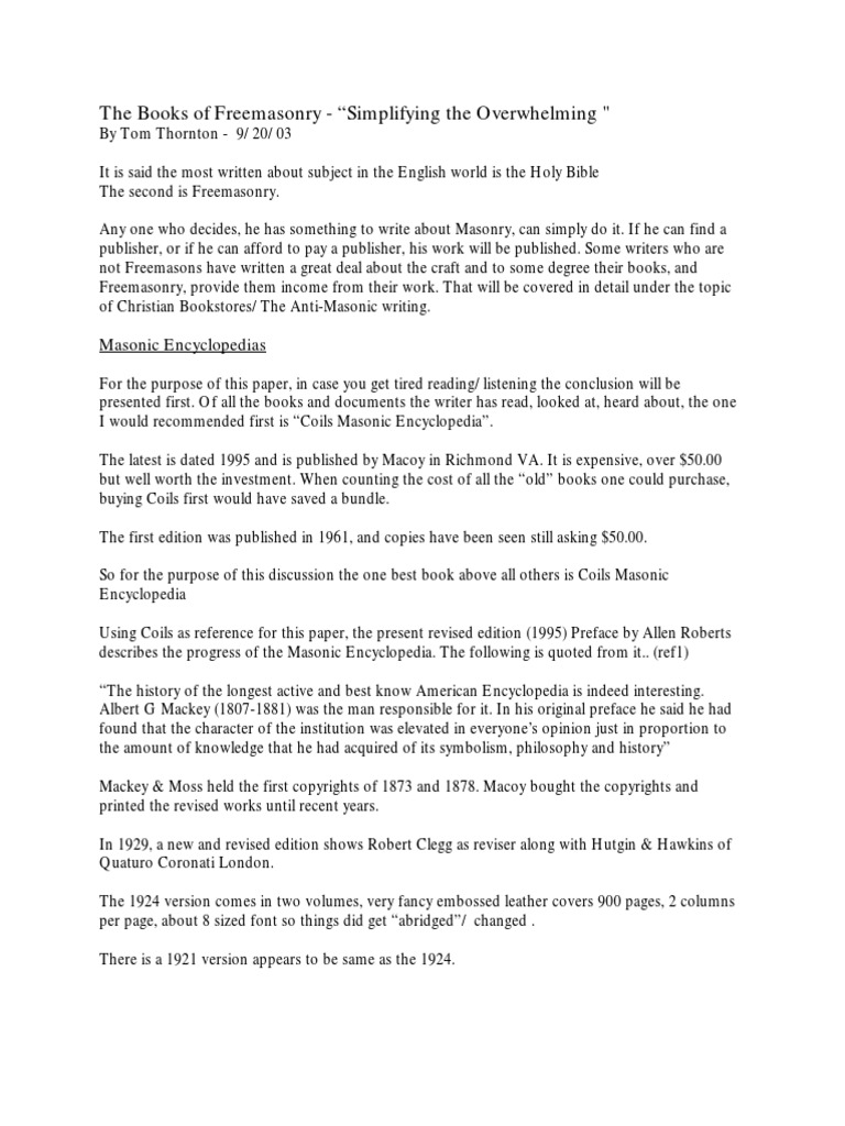 The Books of Freemasonry | PDF | Freemasonry | Masonic Lodge