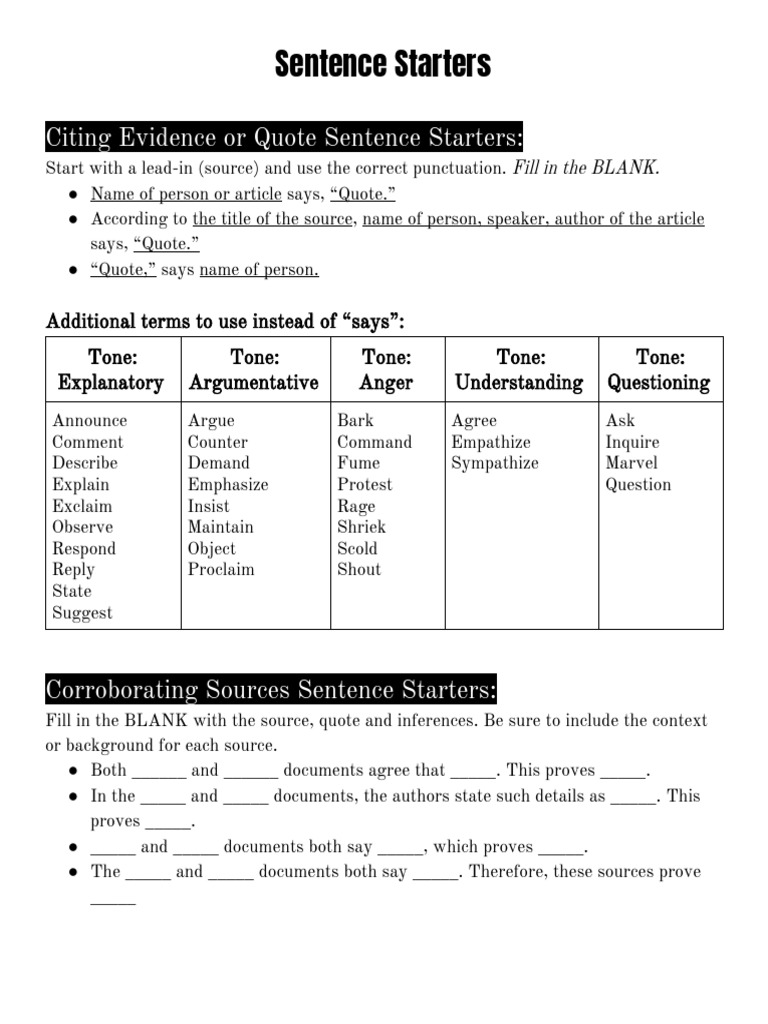Sentence Starters 1 | PDF | Philosophical Theories