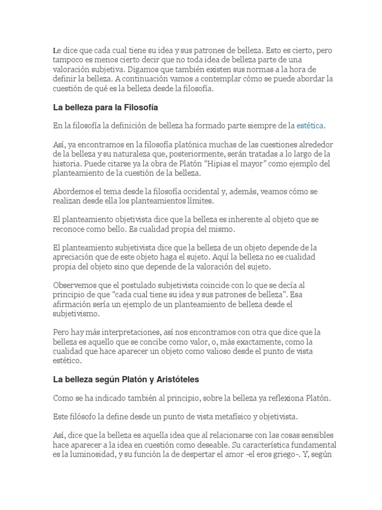 La Belleza | PDF | Belleza | Platón