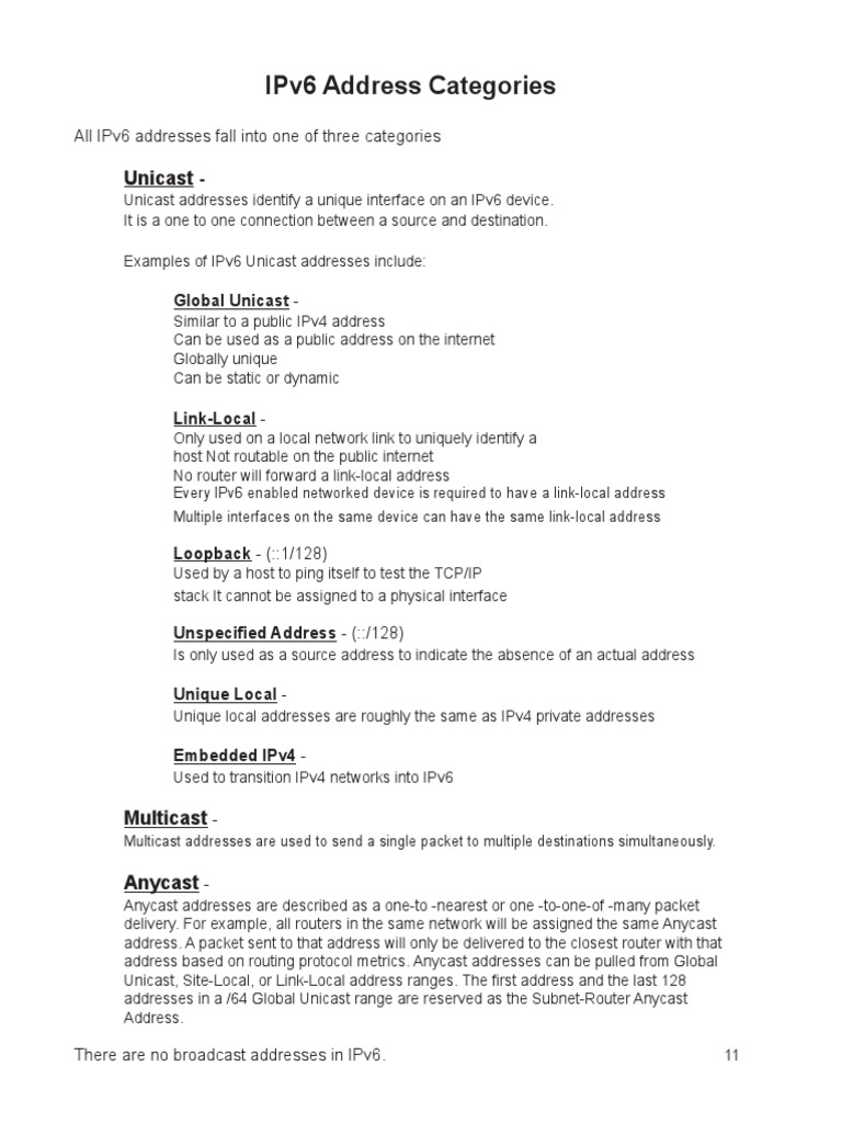 Ipv6 Address Categories: Unicast | PDF | Ip Address | I Pv6