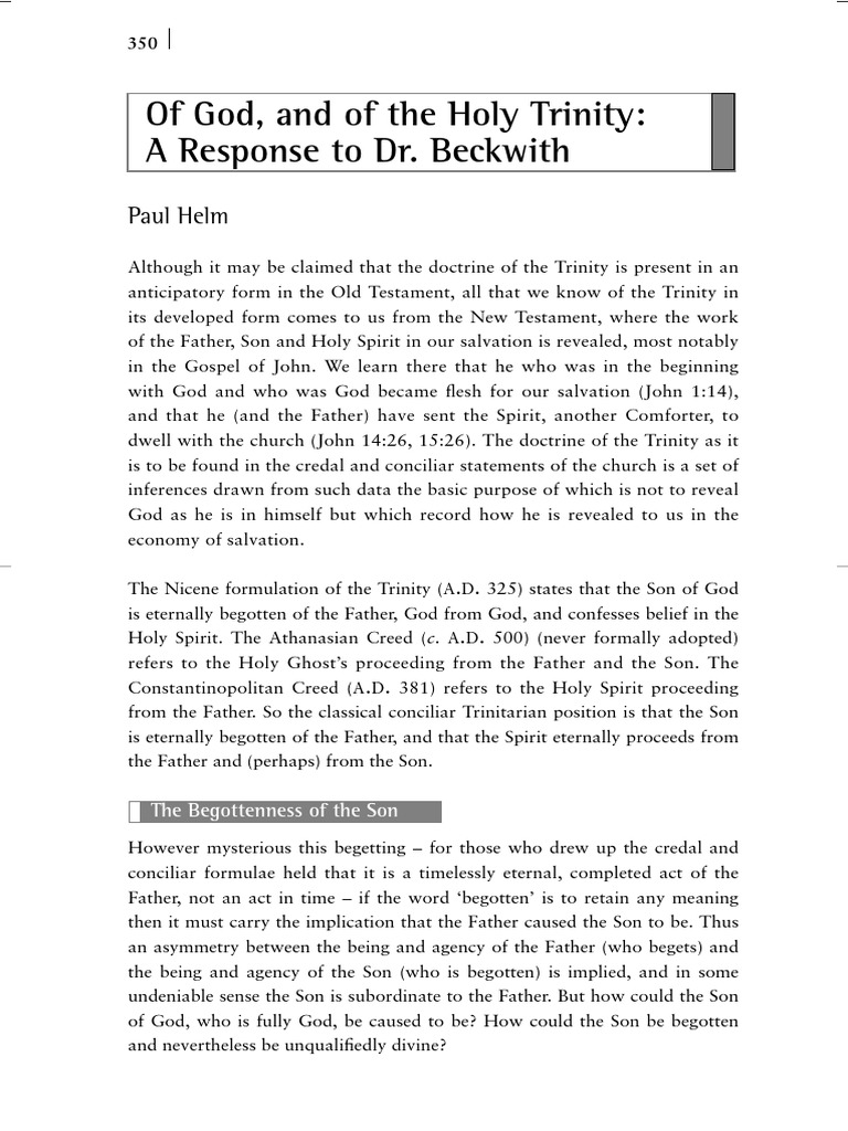Helm On Beckwith On The Trinity | PDF | Trinity | God The Father