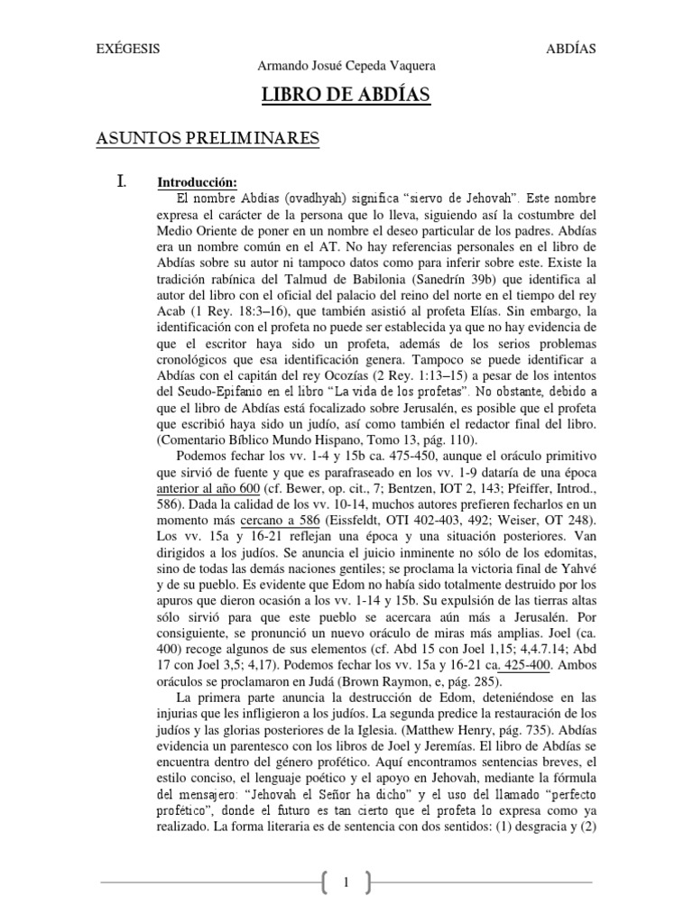 Exégesis del Libro de Abdías | PDF | Libros de la Biblia hebrea | Nevi'im