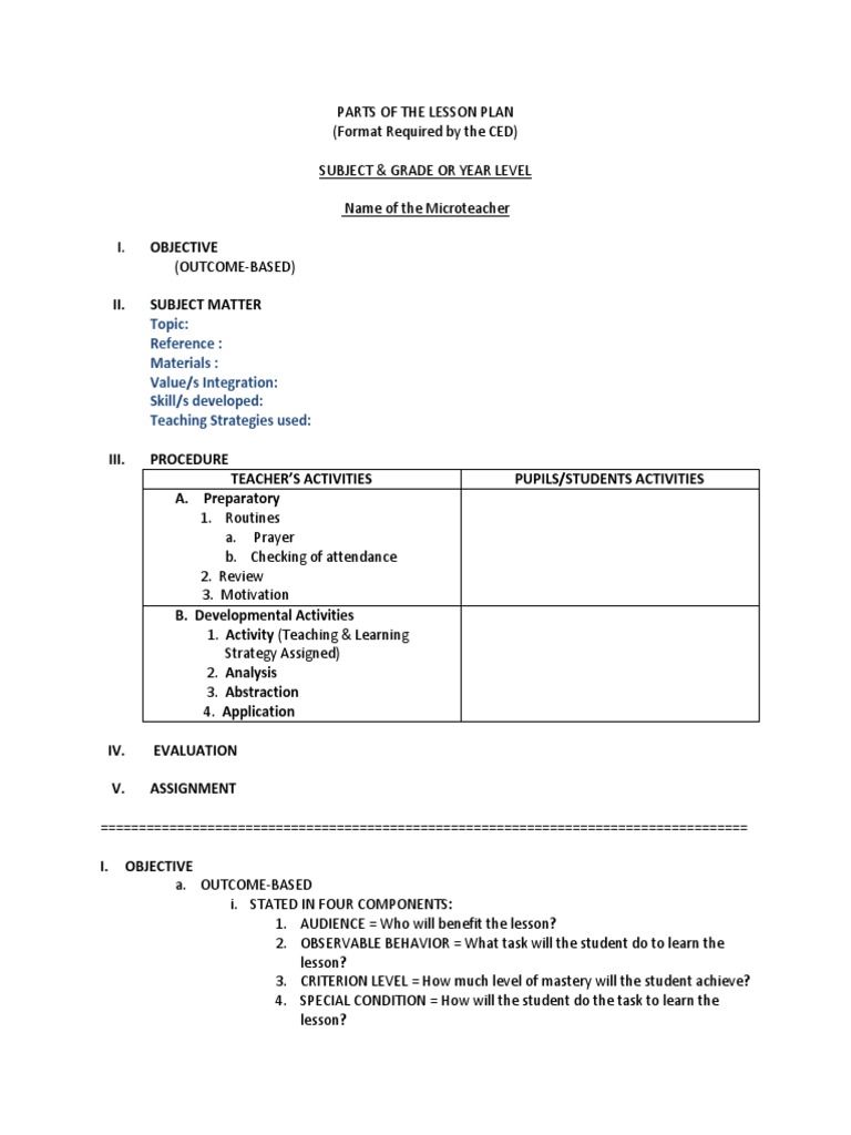 2 Parts of The Lesson Plan | PDF | Lesson Plan | Motivation