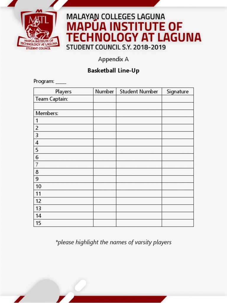 Basketball Line-Up: Appendix A | PDF | Games Of Physical Skill | Recreation