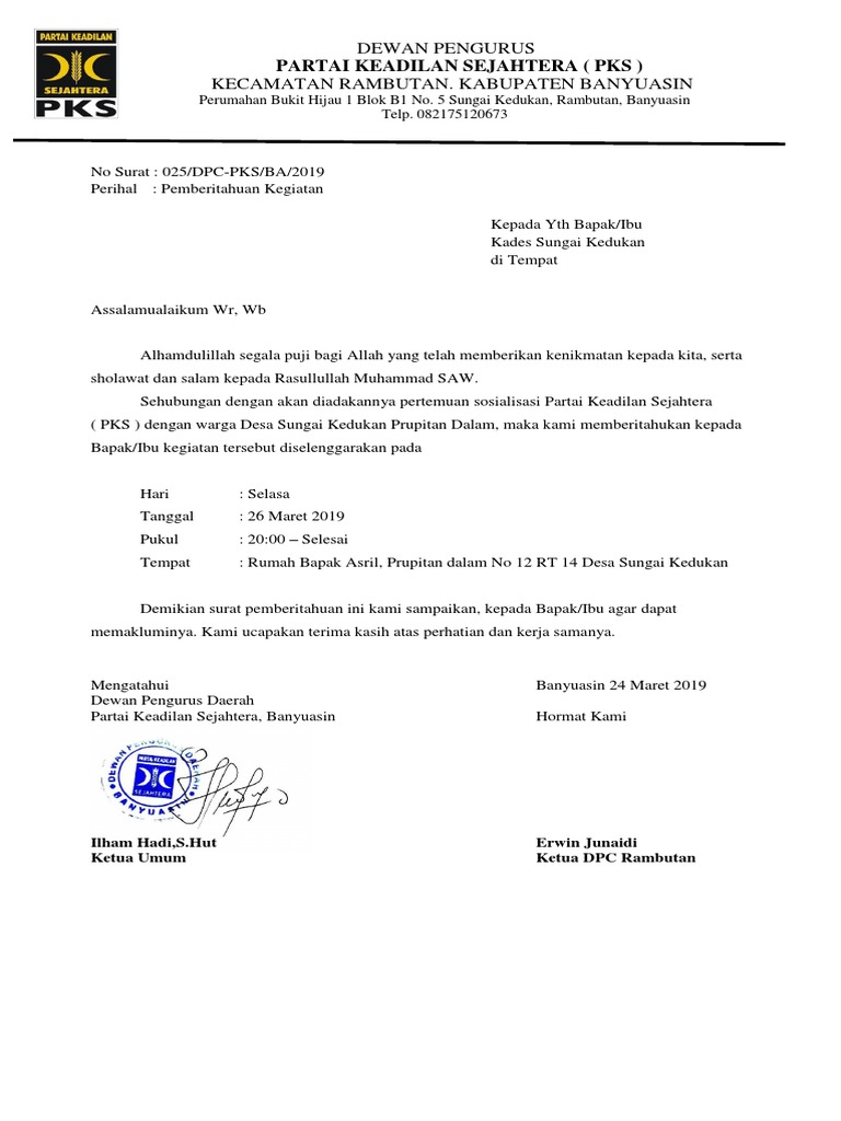 Surat Pemberitahuan Pks | PDF