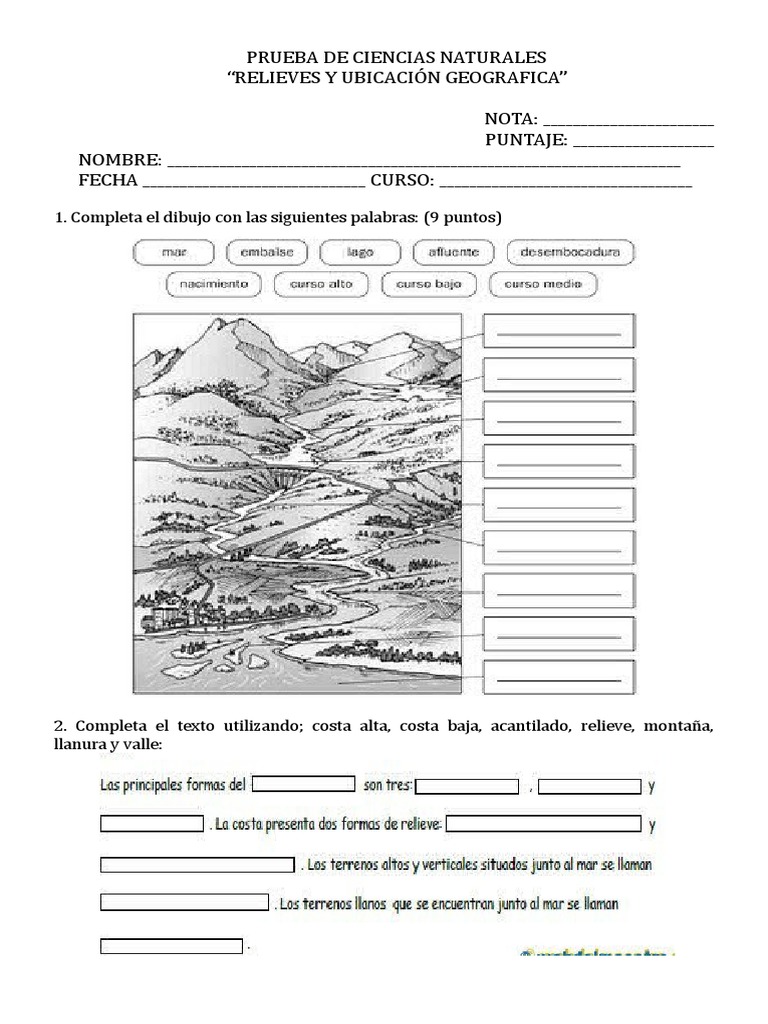 Prueba de Relieve y Ubicacion Geografica 1 | PDF | glaciar | Terreno