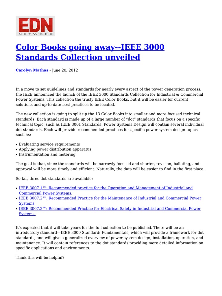 Color Books Going Away IEEE 3000 Standards Collection Unveiled | PDF