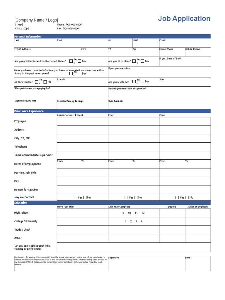 Job Application Form | PDF | Employment | Business