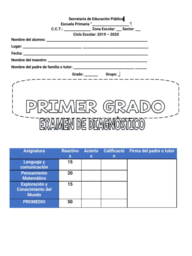 Examen - Diagnostico Primer Grado PDF | Descargar gratis PDF | Dibujo ...