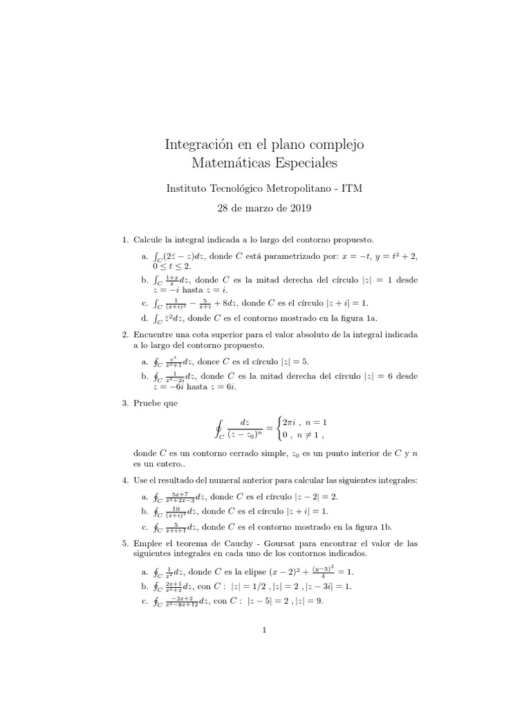 Taller Integración Compleja | PDF | Integral | Cálculo