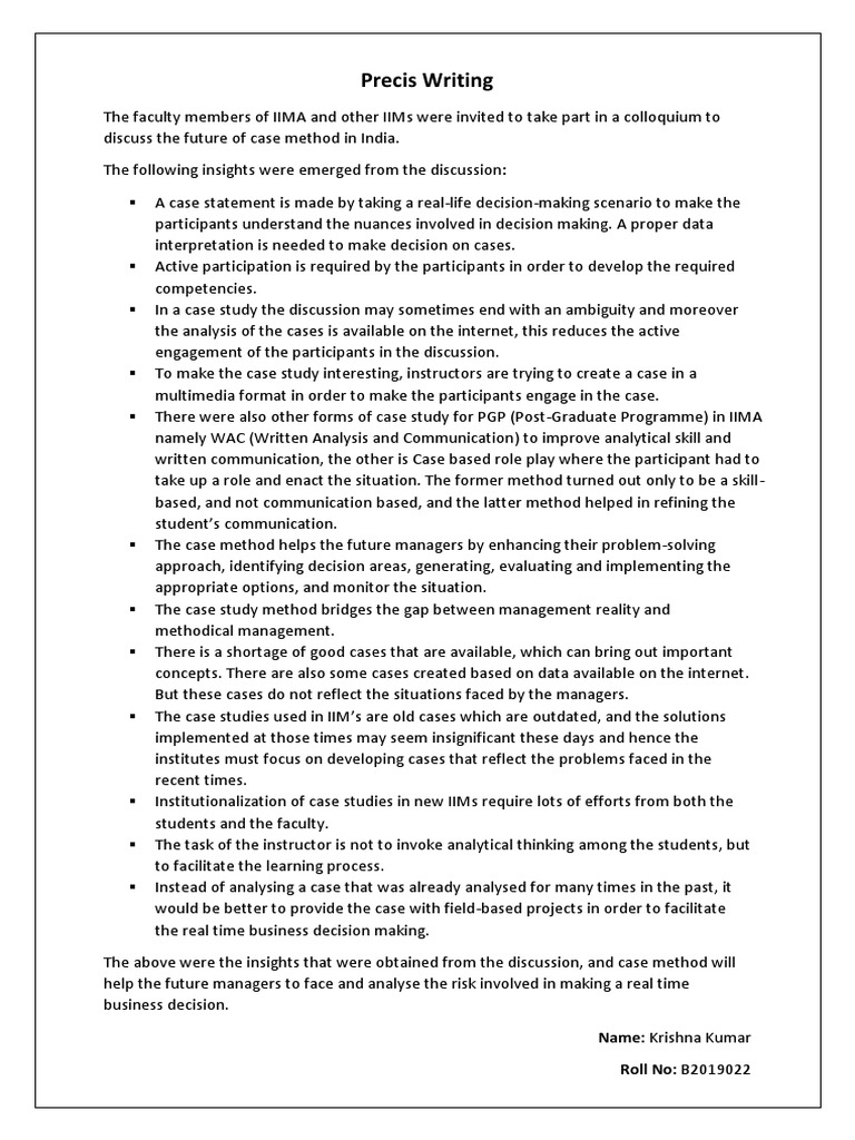 Precis Writing - B2019022 PDF | PDF | Case Study | Decision Making