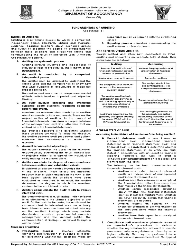 Fundamentals of Auditing Final | PDF | Financial Audit | Internal Audit