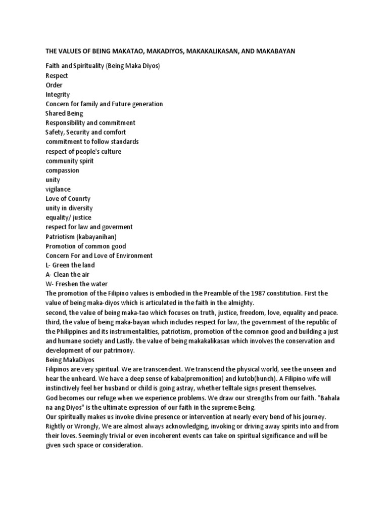 Values of MakaDiyos and MakaTao | PDF | Wellness