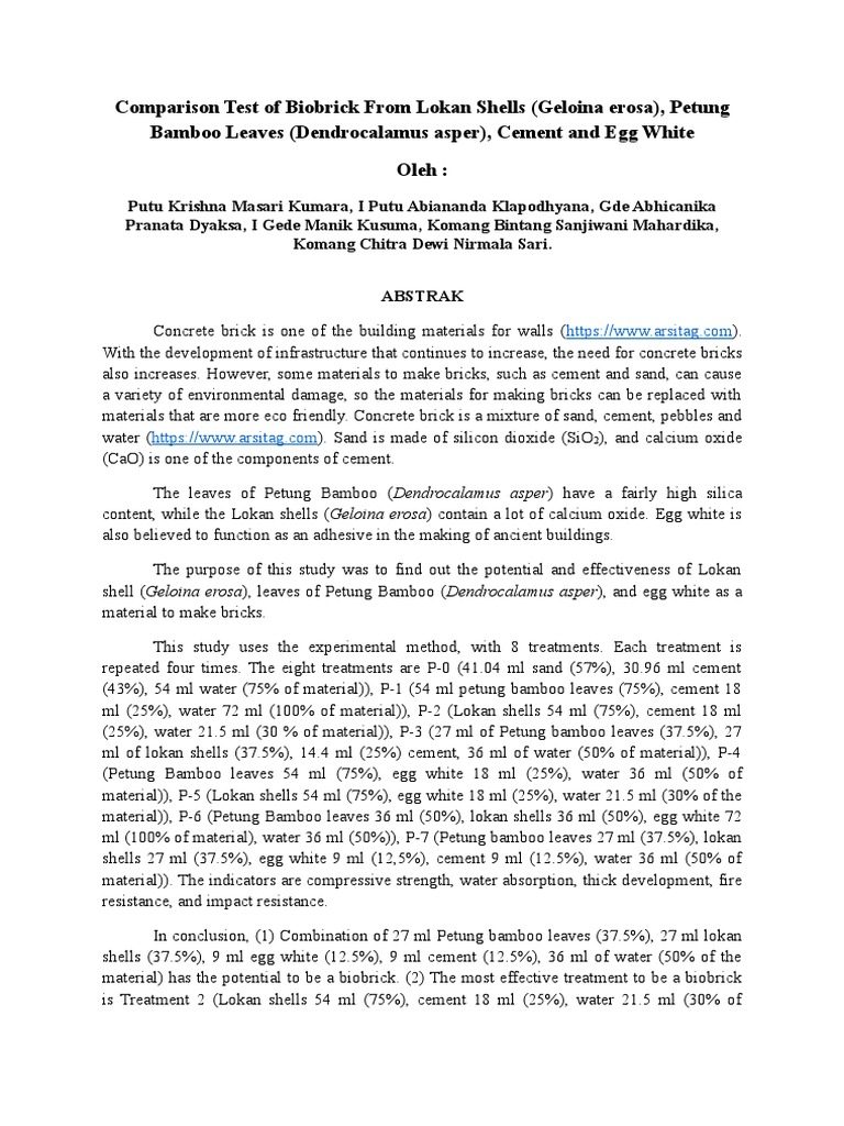 Eco-Friendly Biobrick Materials Study | PDF | Cement | Sand