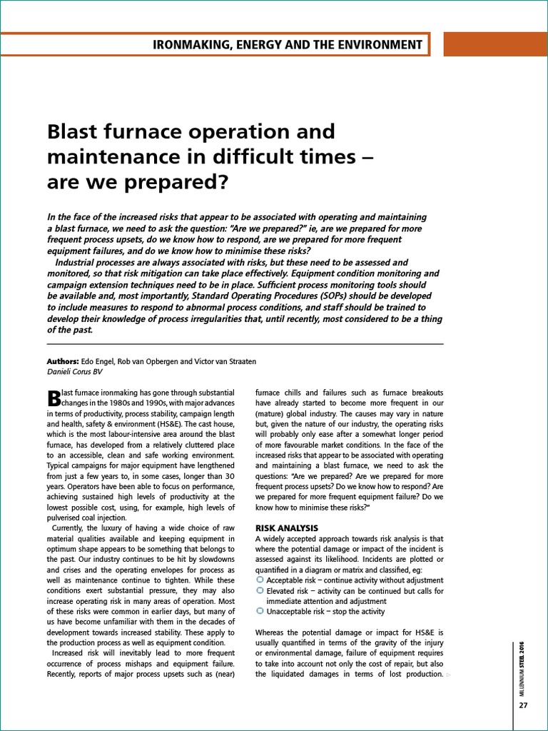 Blast Furnace Operation and | PDF | Refractory | Risk