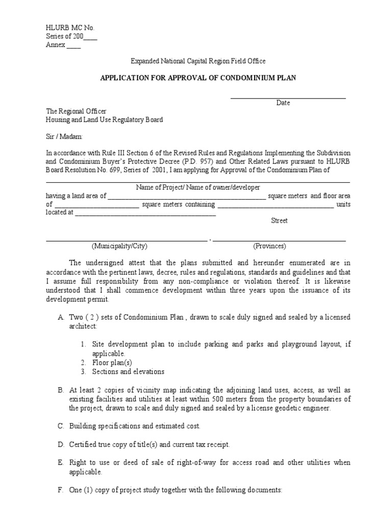 Application For Approval of Condominium Plan | PDF | Condominium ...