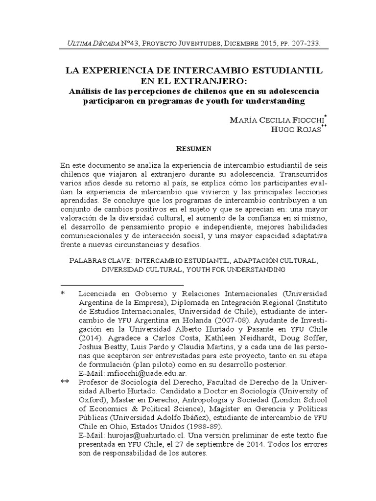 La Experiencia De Intercambio Estudiantil Pdf Interculturalidad
