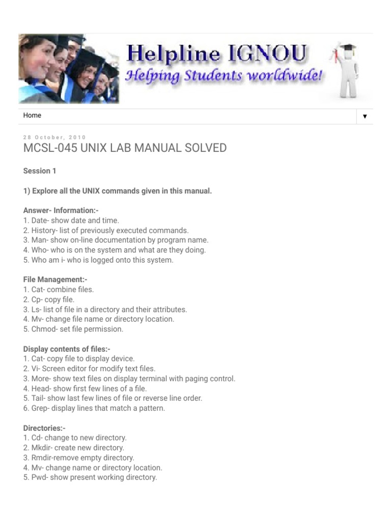 Mcsl-045 Unix Lab Manual Solved | Download Free PDF | Computer File | Blog
