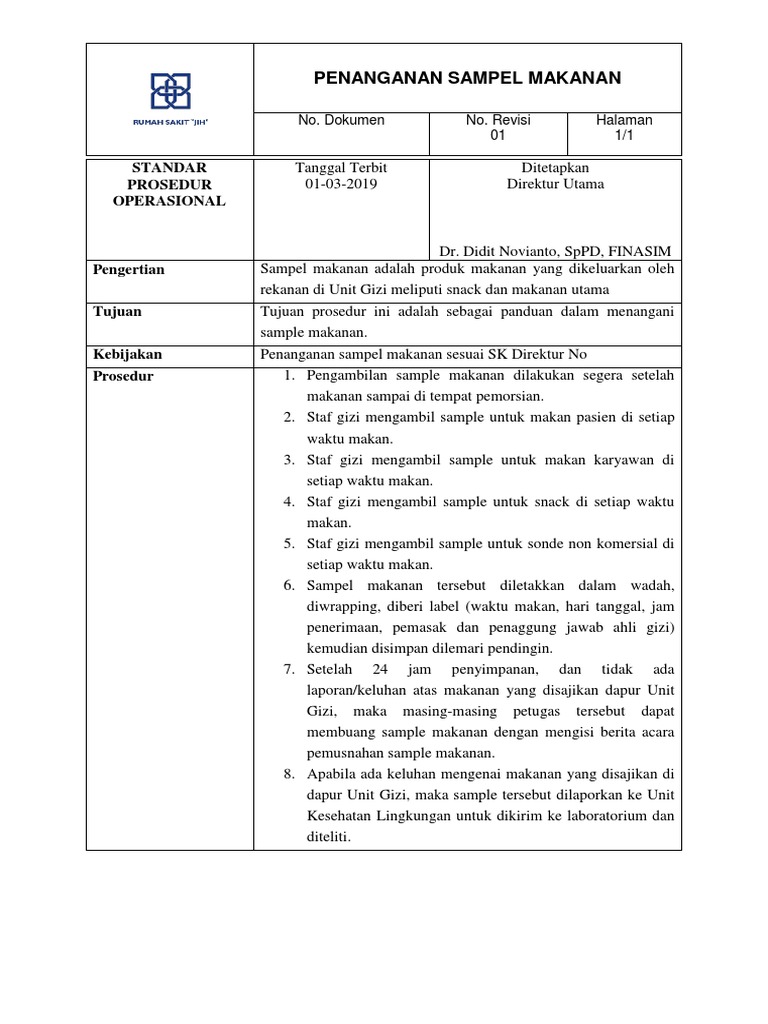 Prosedur Penanganan Sampel Makanan | PDF
