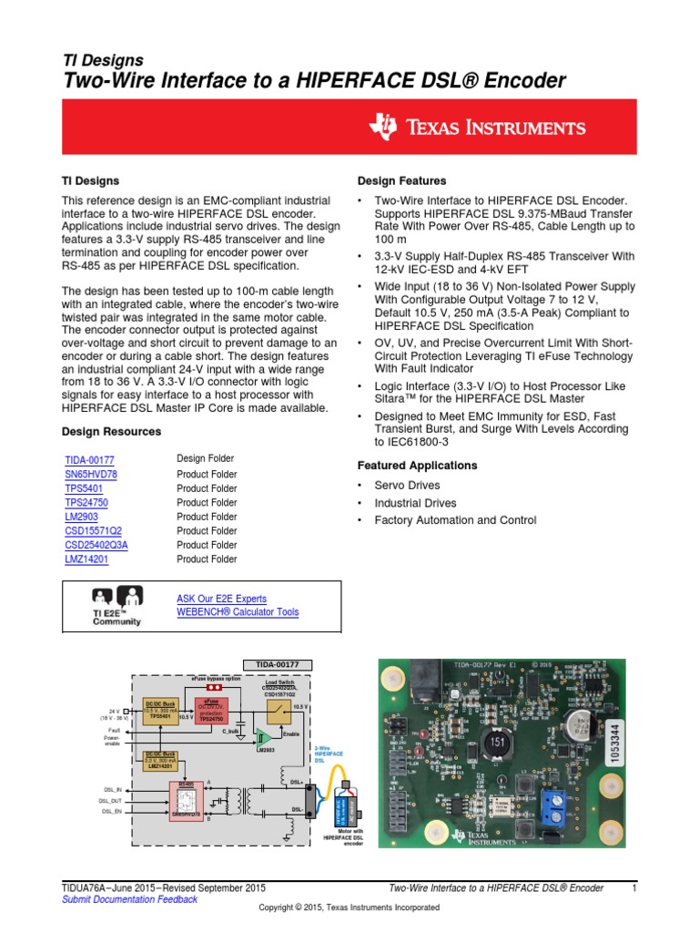 Two-Wire Interface To A HIPERFACE DSL® Encoder: TI Designs | PDF ...