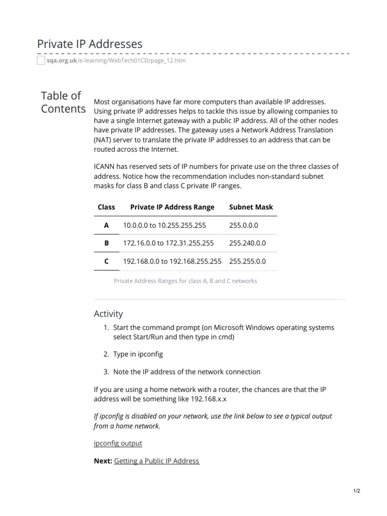 Private IP Addresses | PDF