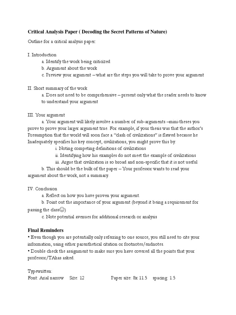 Zz1 Critical Analysis Paper Format | PDF