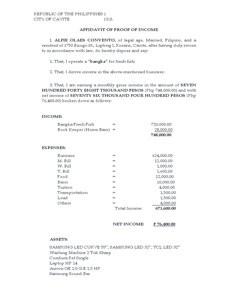 Affidavit of Proof of Income | PDF | Affidavit | Common Law