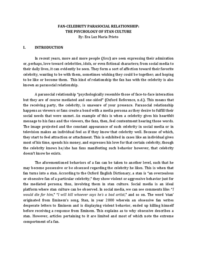 Fan-Celebrity Parasocial Relationship: The Psychology of Stan Culture ...