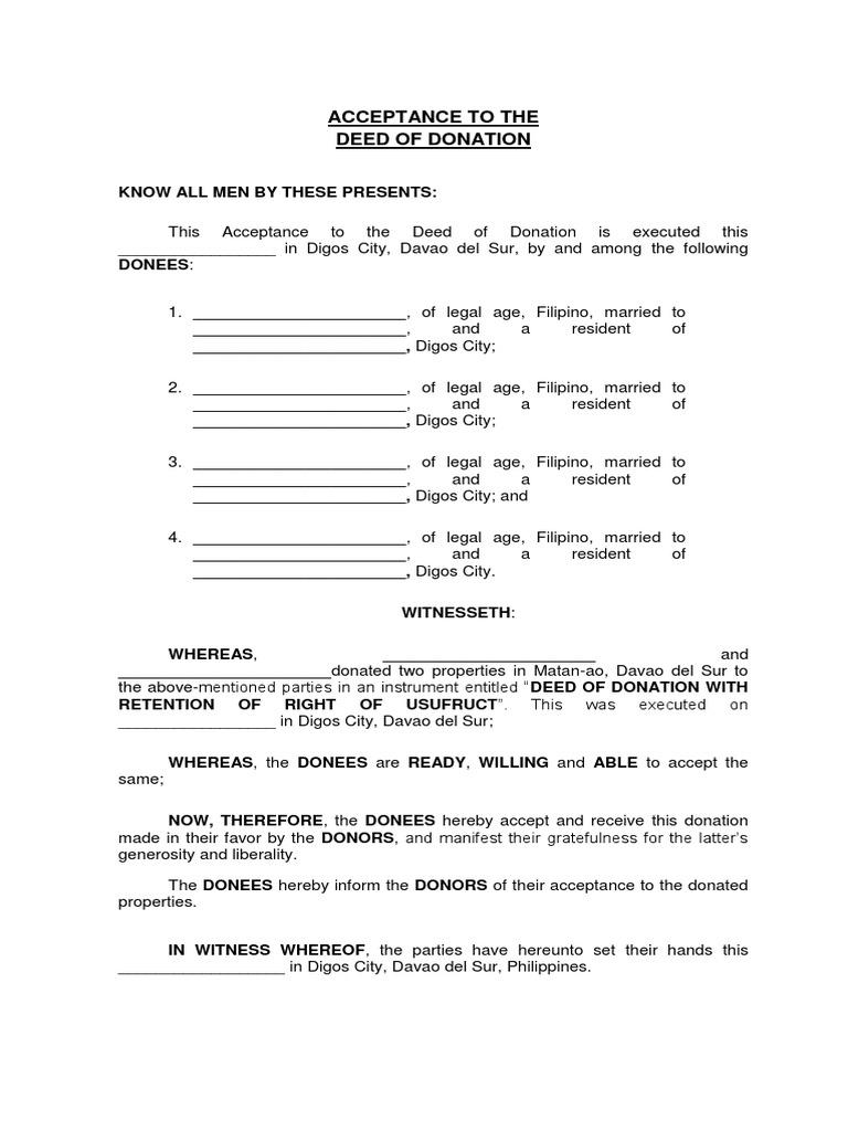 Acceptance To The Deed of Donation | PDF | Law And Economics | Natural ...