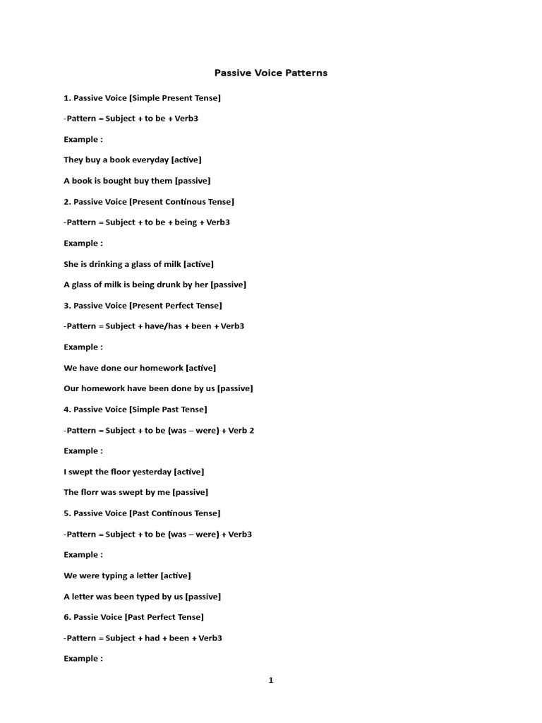 Passive Voice Patterns | PDF | Grammatical Tense | Perfect (Grammar)