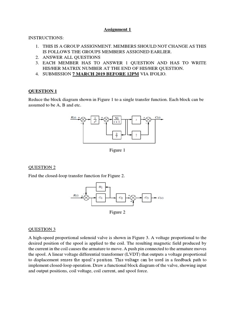 Assignment 1-Control 2019 | PDF | Feedback | Electrical Components