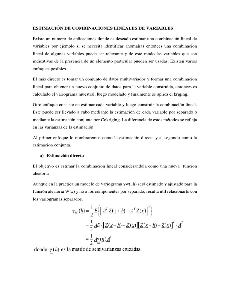 Estimación de Combinaciones Lineales de Variables | PDF | Matriz (Matemáticas) | Conceptos ...