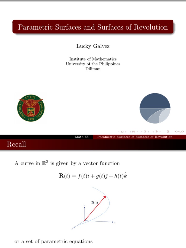 Parametric Equations for Surfaces | PDF | Equations | Plane (Geometry)