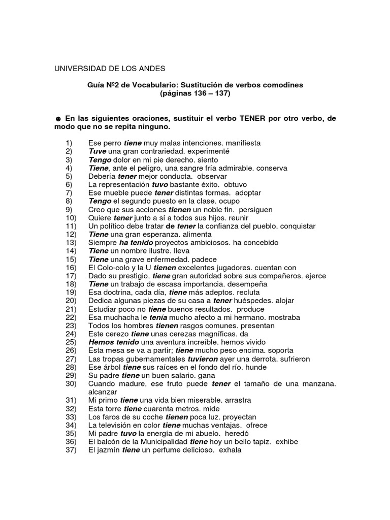 Solucionario Gu°a 2 Vocabulario Verbo Comod°n Tener | PDF