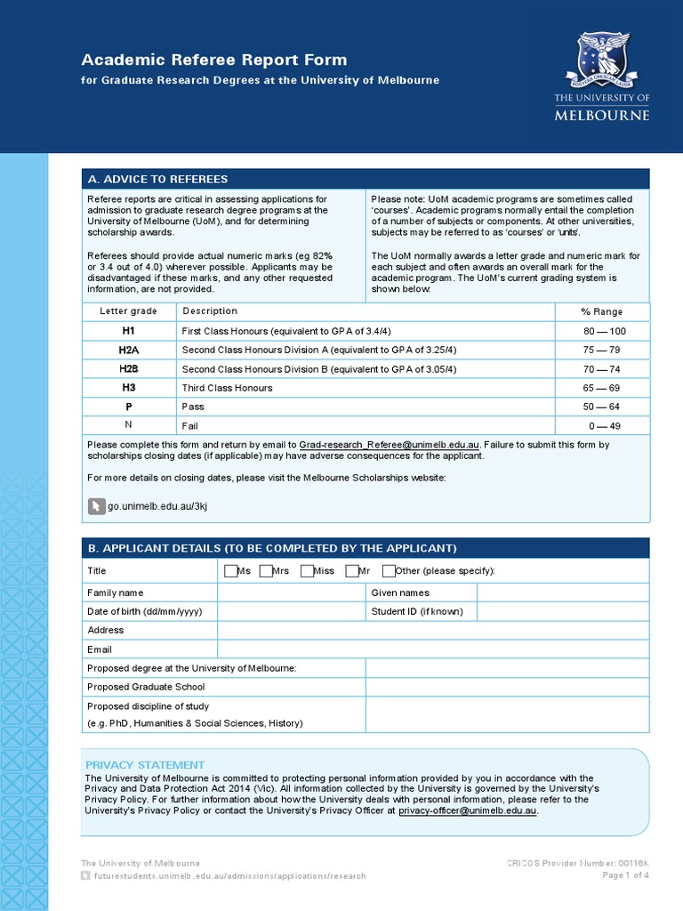 UoM Academic Referee Report Form | PDF | Academic Degree | Graduate School UoM Academic Referee Report Form | PDF | Academic Degree | Graduate School