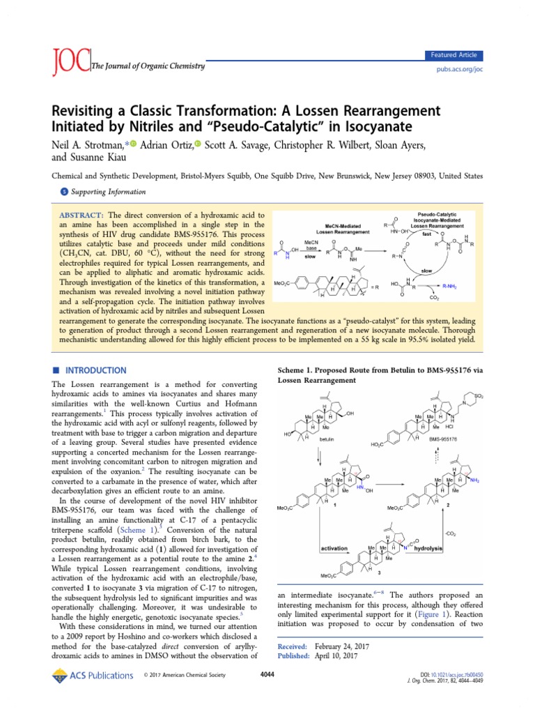 Revisiting A Classic Transformation: A Lossen Rearrangement Initiated ...